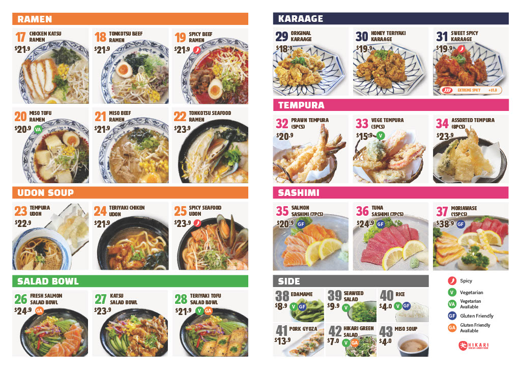 Menu – Hikari Teppanyaki