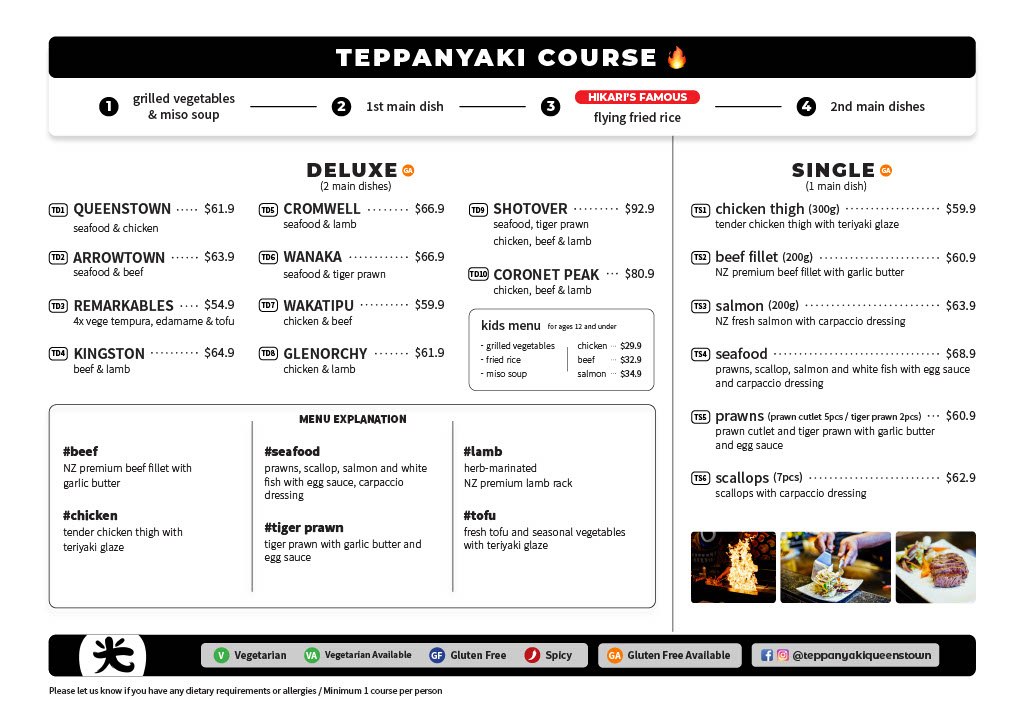Menu – Hikari Teppanyaki