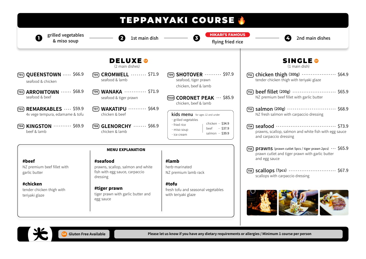 Menu – Hikari Teppanyaki