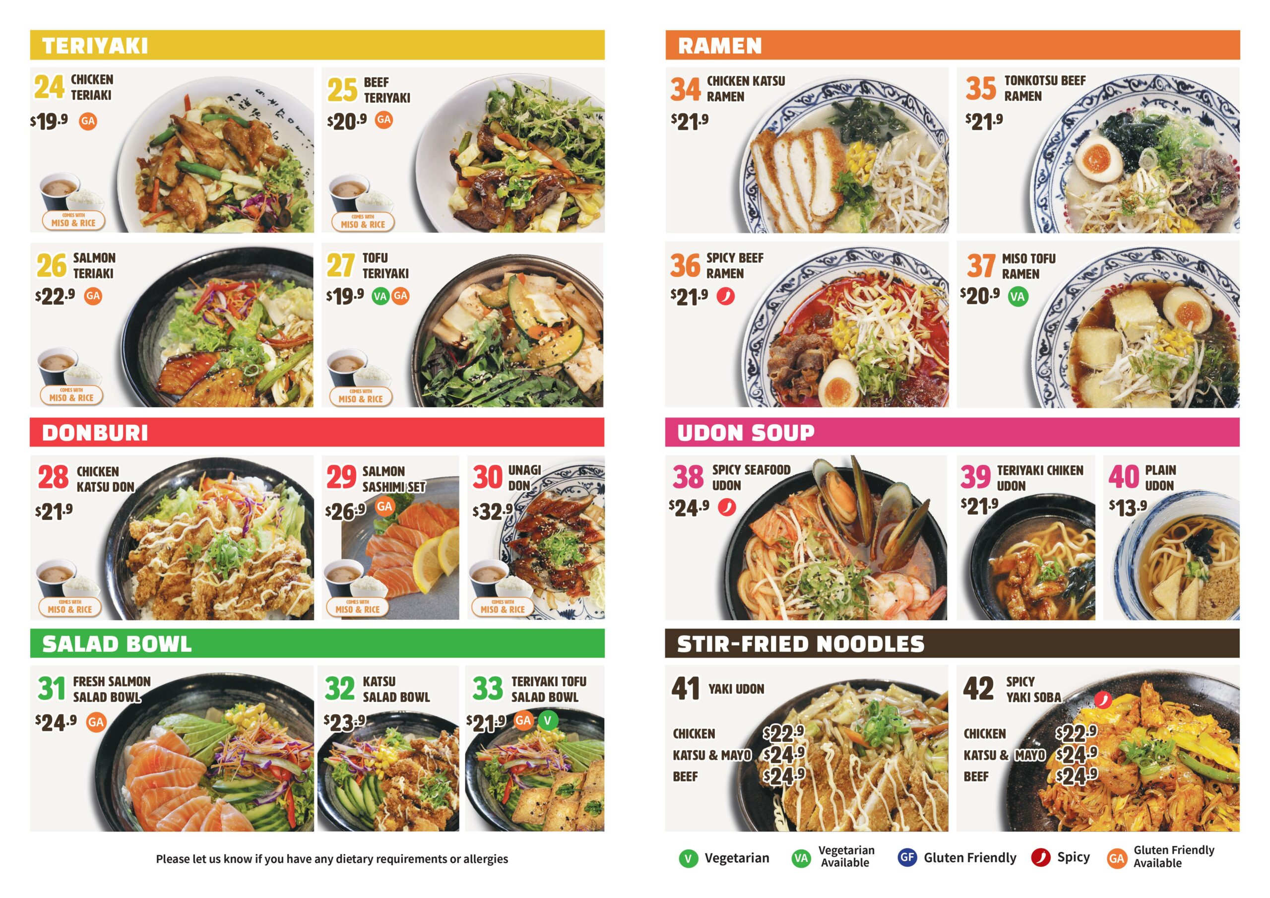 Menu – Hikari Teppanyaki